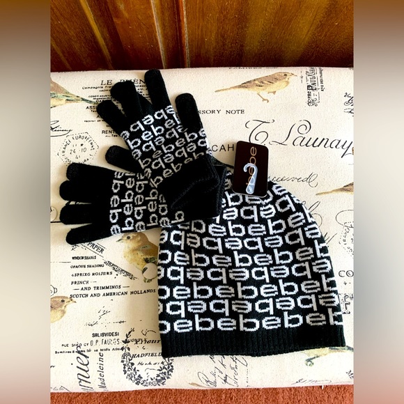 bebe | Accessories | Nwt Bebe Knit Hat Glove Set Back Wwhite Signature ...